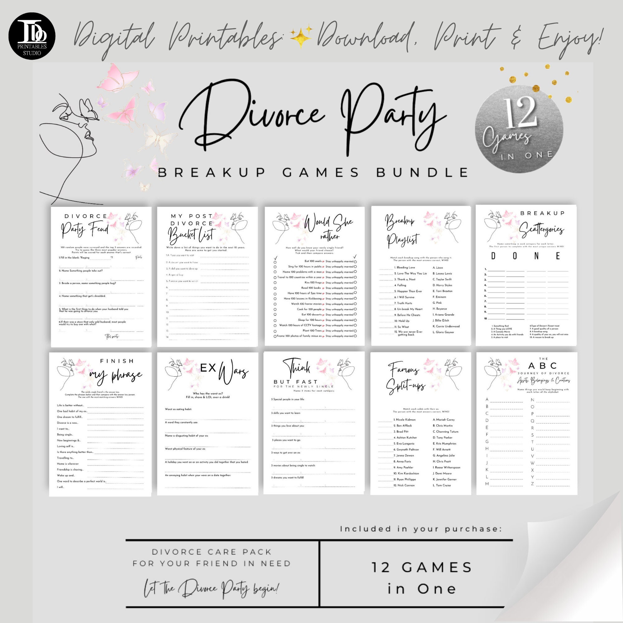 Printable Divorce Party Games Bundle Breakup Party Games Breakup Care ...