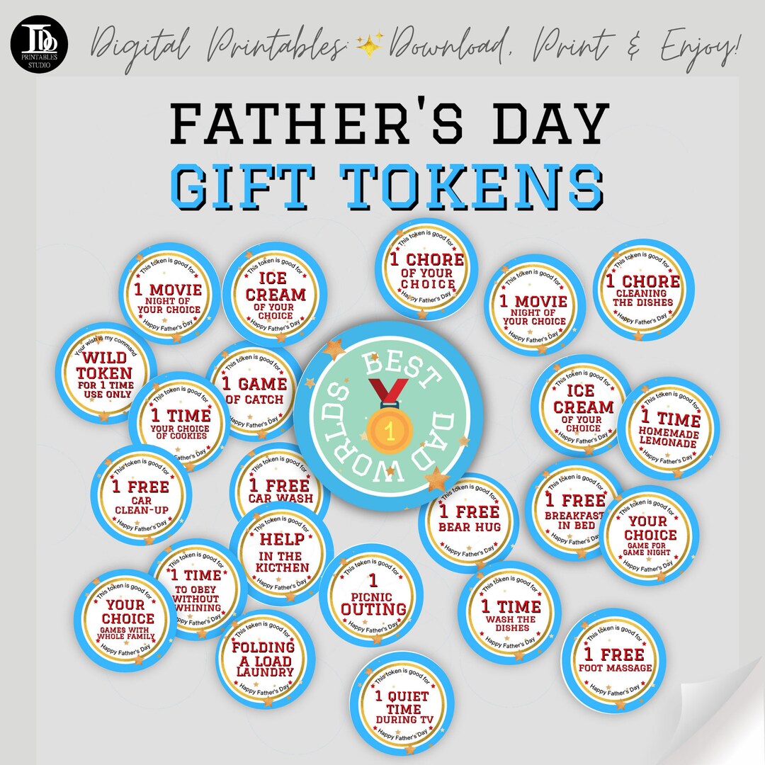 Father's Day Gift Tokens / Blue Father's Day Coupons / Printable Dad ...