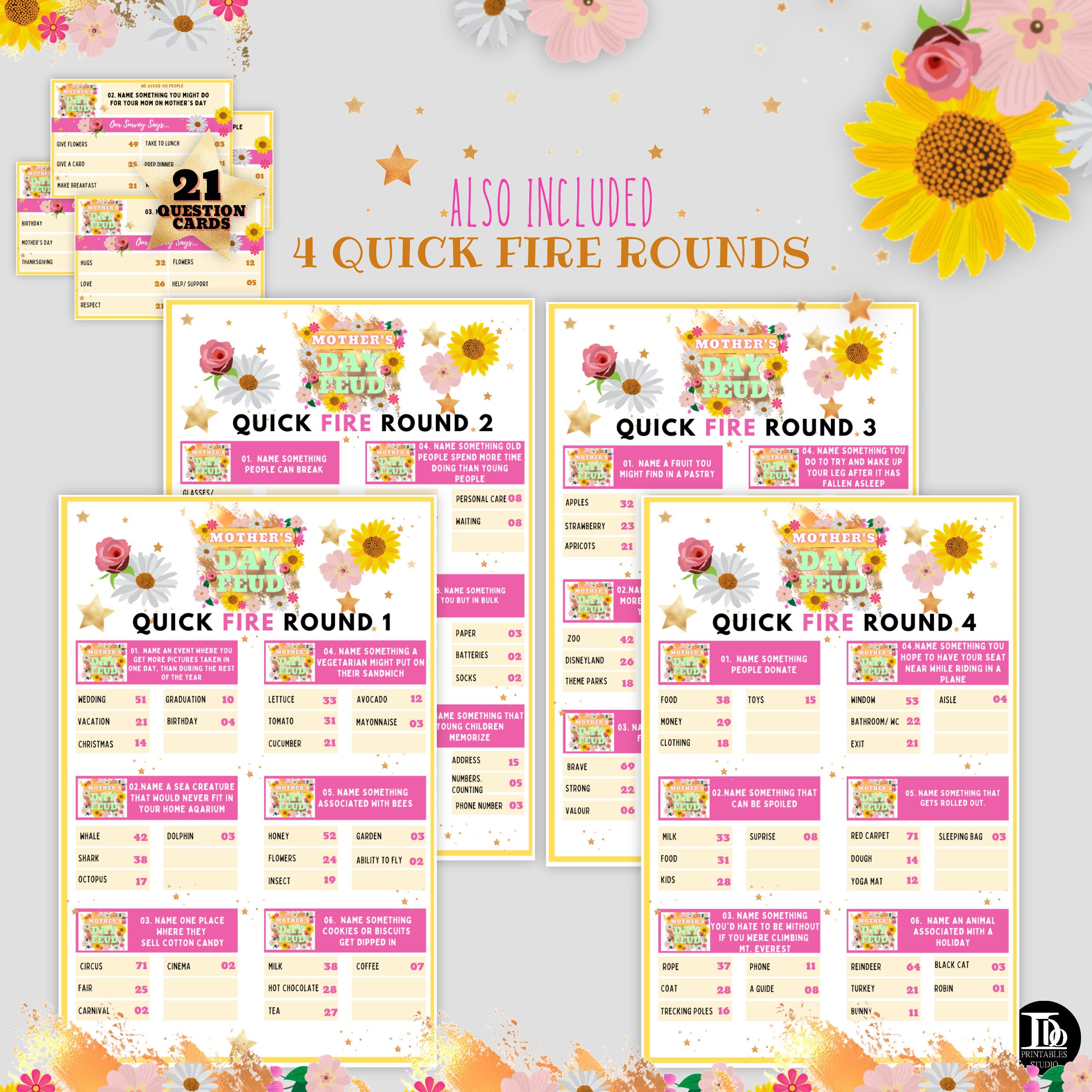 Mother's Day Friendly Feud Printable Game Cards Family Group Game ...