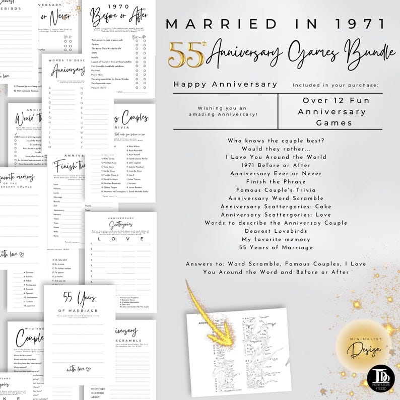 55th Wedding Anniversary Games Bundle Married in 1971 | Emerald ...