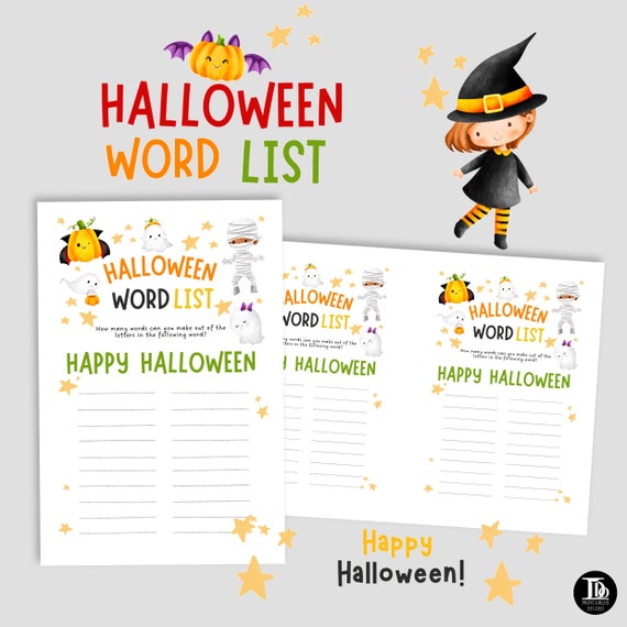 Printable Halloween Word List Halloween Party Game - Etsy