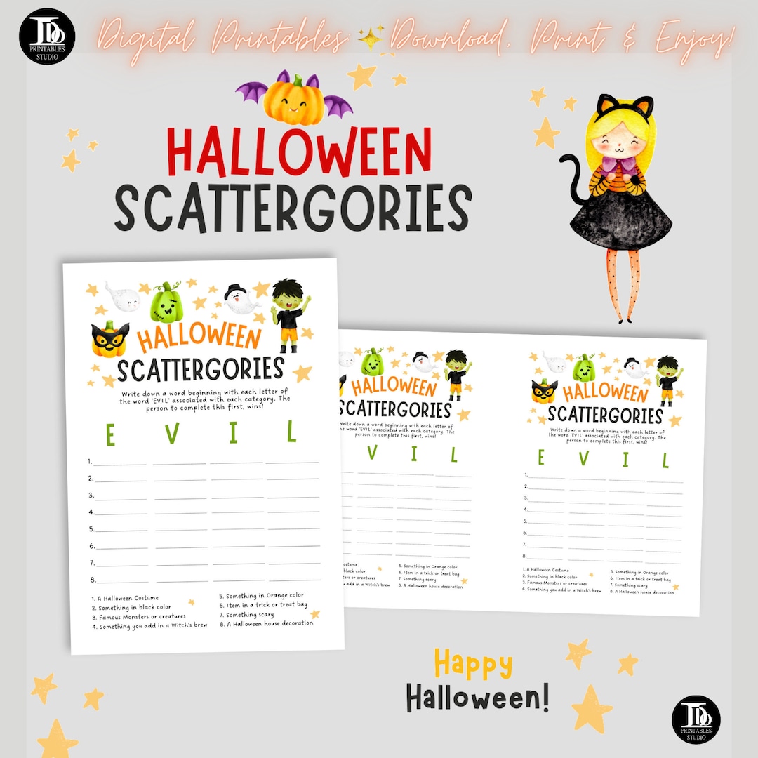 Printable Halloween Scattergories Activity | Family Quiz Night ...