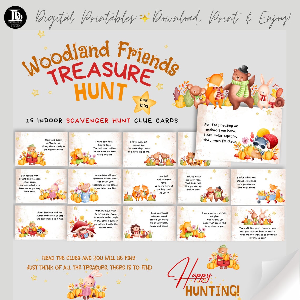 Woodland Animals Birthday Party Treasure Hunt for Kids | Printable Fall ...