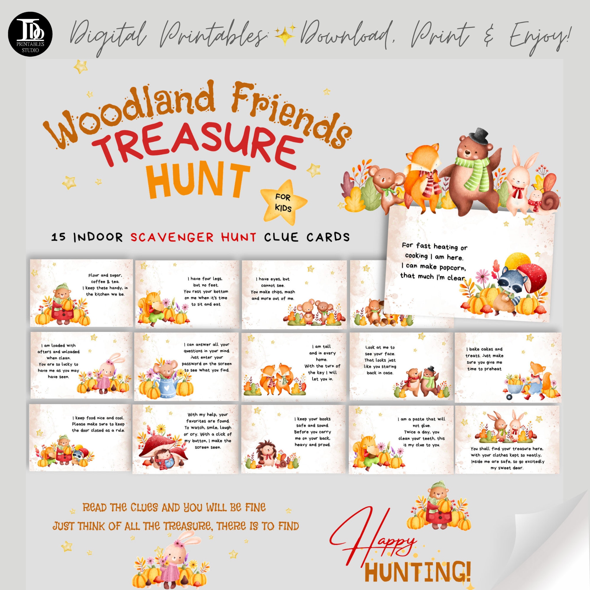 Woodland Animals Birthday Party Treasure Hunt for Kids | Printable Fall ...