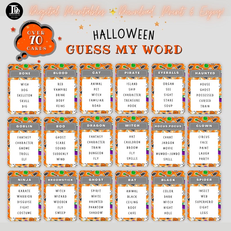 Halloween Word Game Cards | Halloween Party Game | Family Activity ...