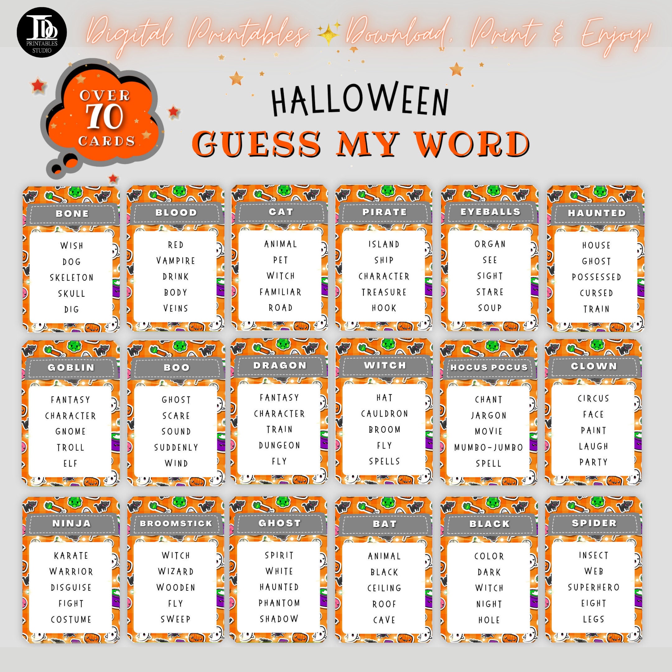 Halloween Word Game Cards | Halloween Party Game | Family Activity ...