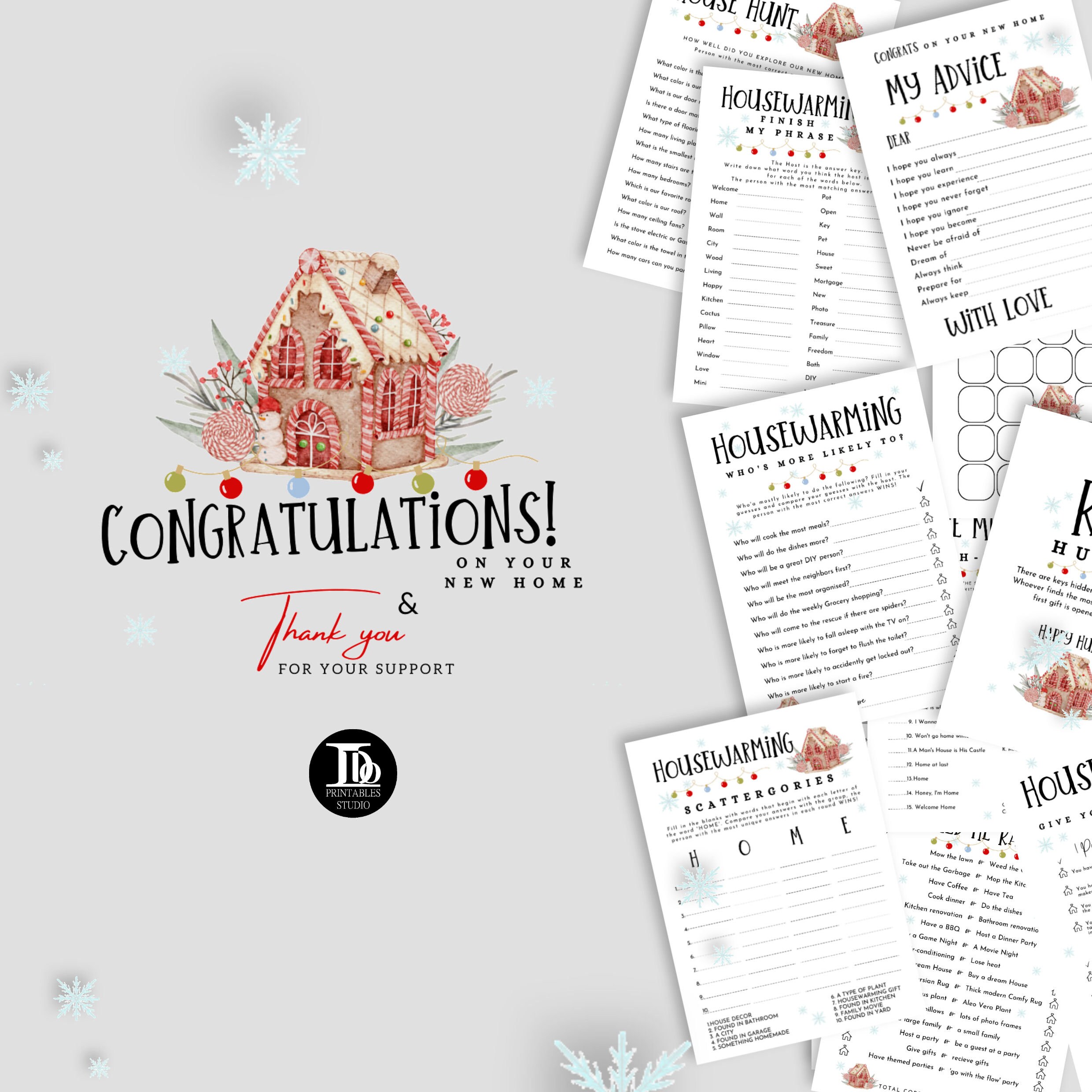 Gingerbread House Housewarming Party Games Bundle | New House Holiday ...