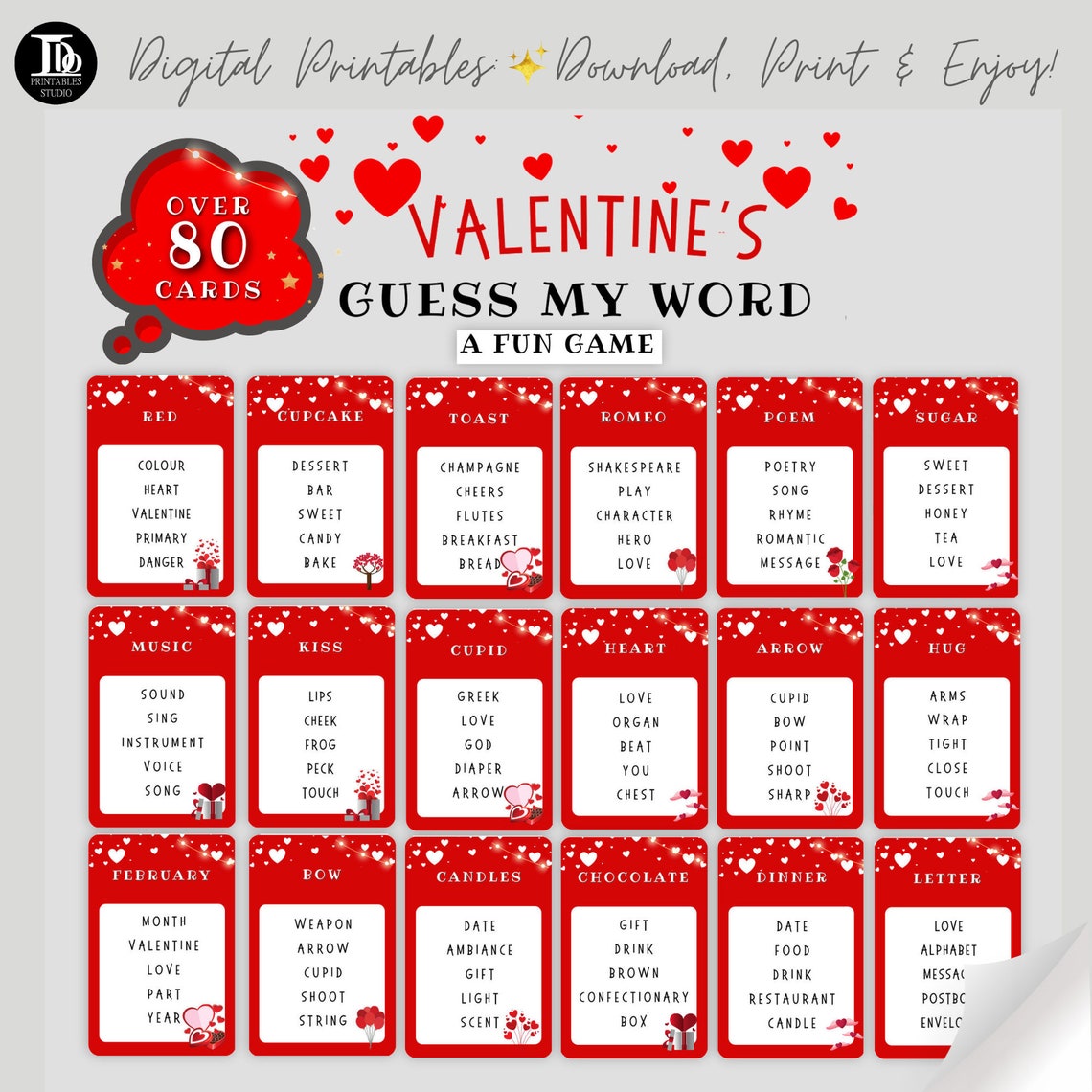 Valentine's Day Word Game Cards Valentine's Party Game Forbidden Words ...