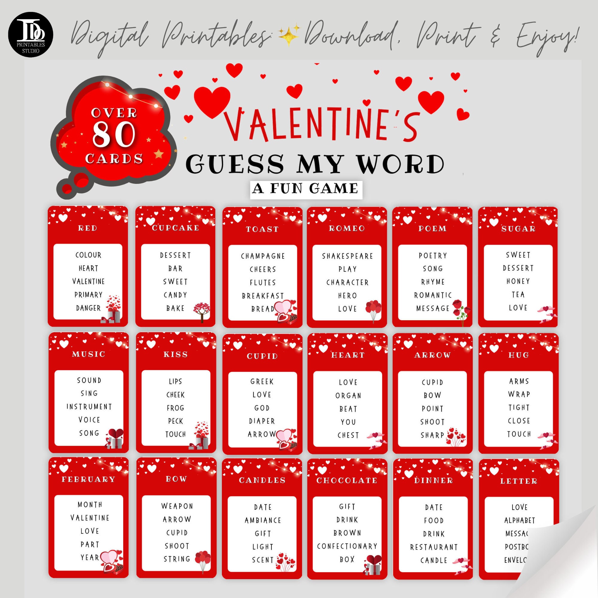 Valentine's Day Word Game Cards | Valentine's Party Game | Forbidden ...