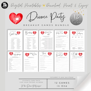 Divorce Party Games Care Pack | Printable Breakup Games | Broken Heart ...
