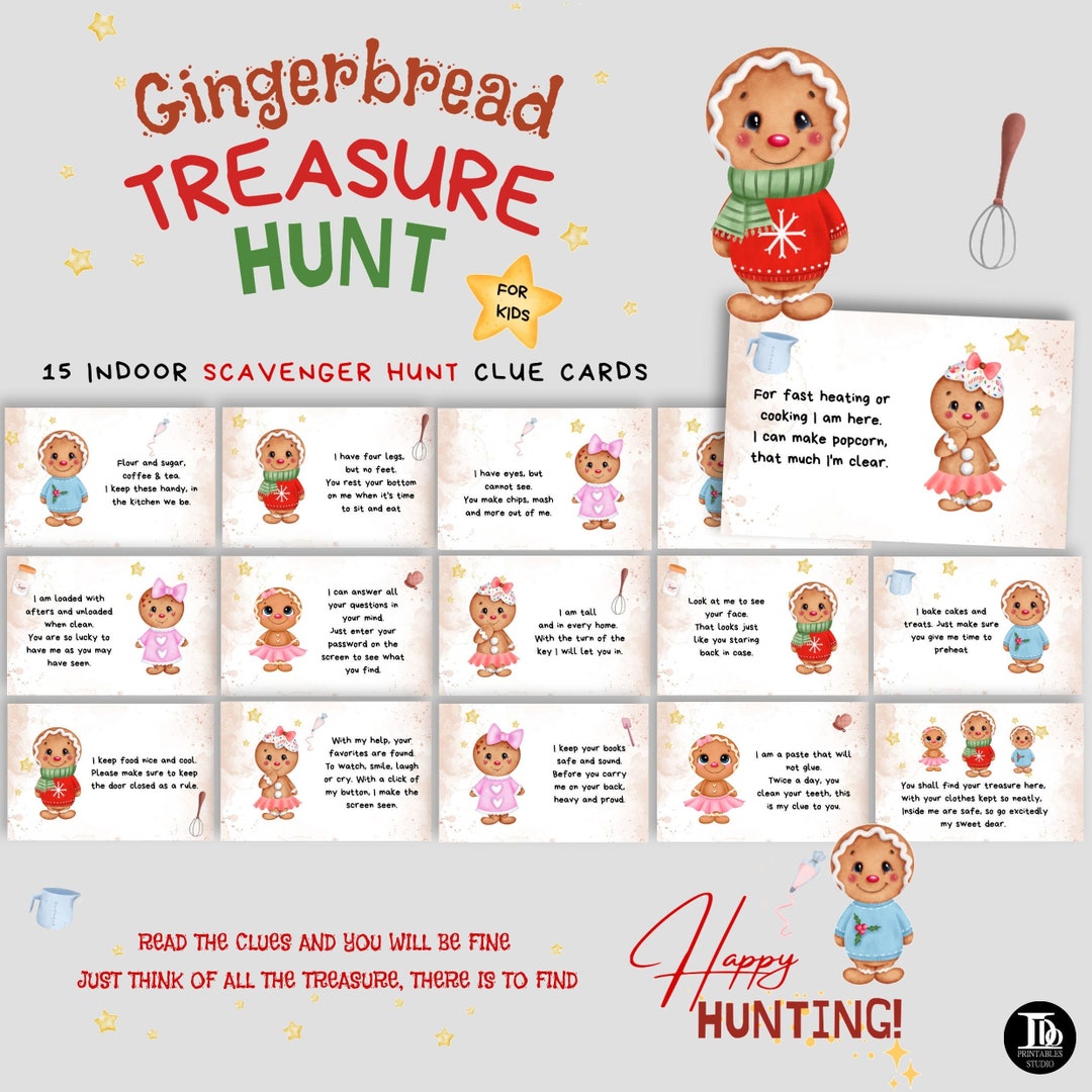 Gingerbread Man Treasure Hunt for Kids | Printable Clue Cards ...