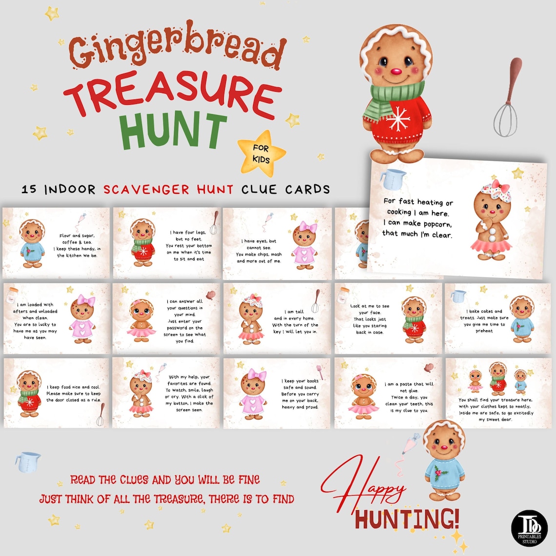 Gingerbread Man Treasure Hunt for Kids | Printable Clue Cards ...