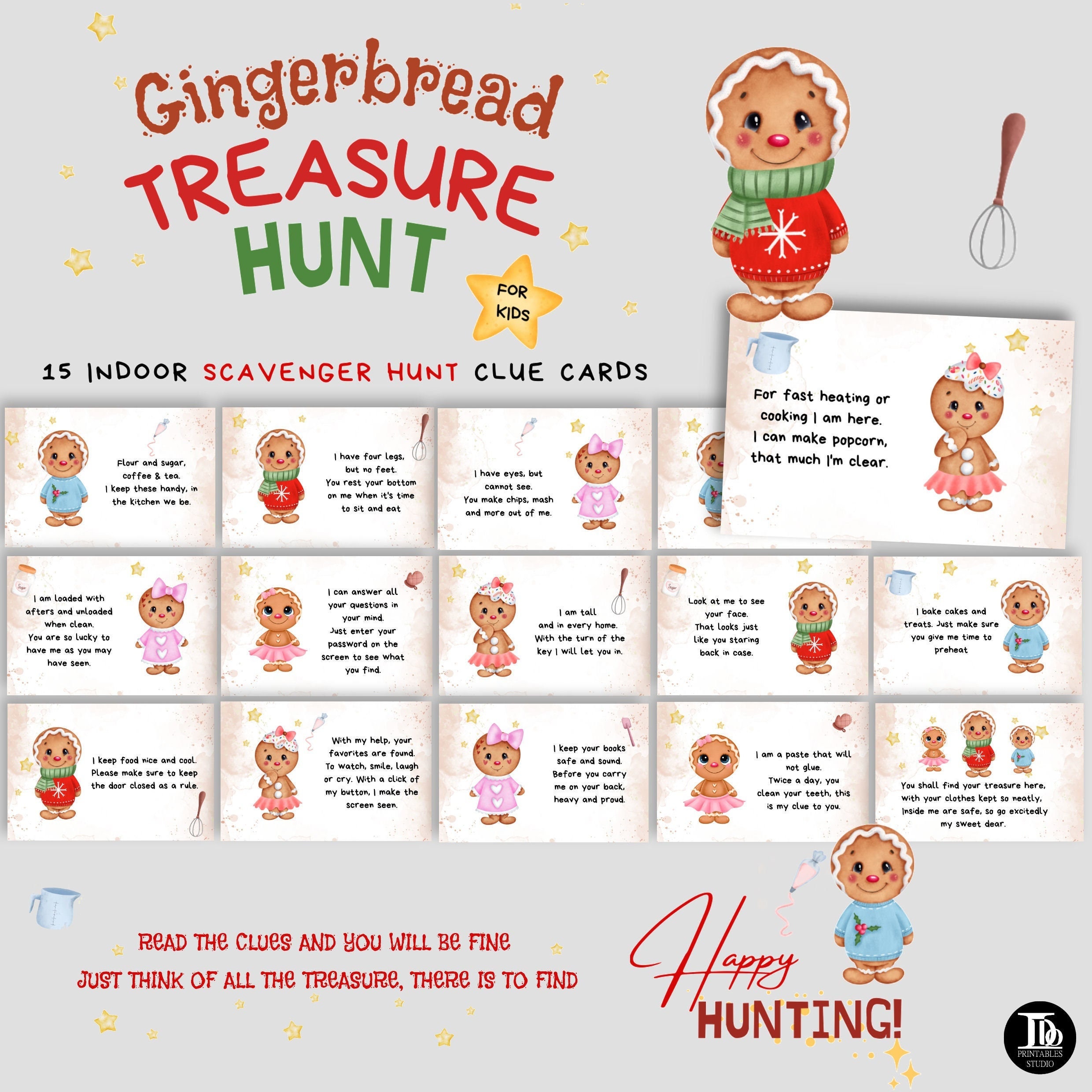 Gingerbread Man Treasure Hunt for Kids | Printable Clue Cards ...