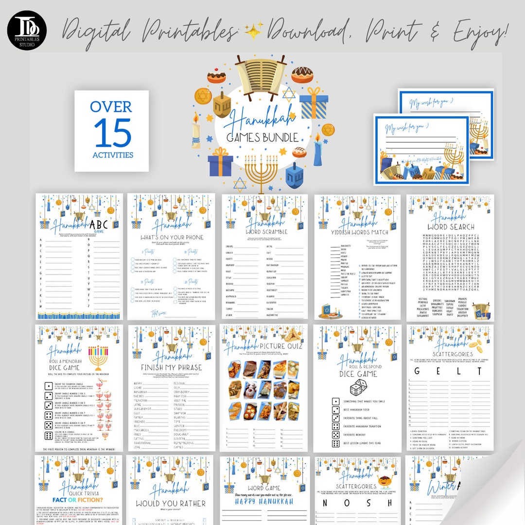 Hanukkah Games Bundle | Printable Family Hanukkah Party Activity ...