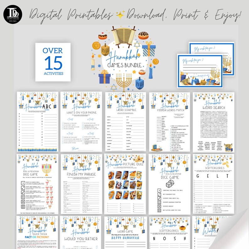 Hanukkah Games Bundle Printable Family Hanukkah Party Activity Chanukah ...