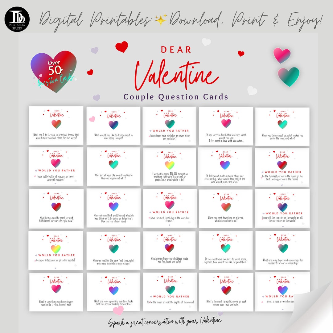 Valentine's Day Couple Question Cards | Valentines Day Gift for Him ...
