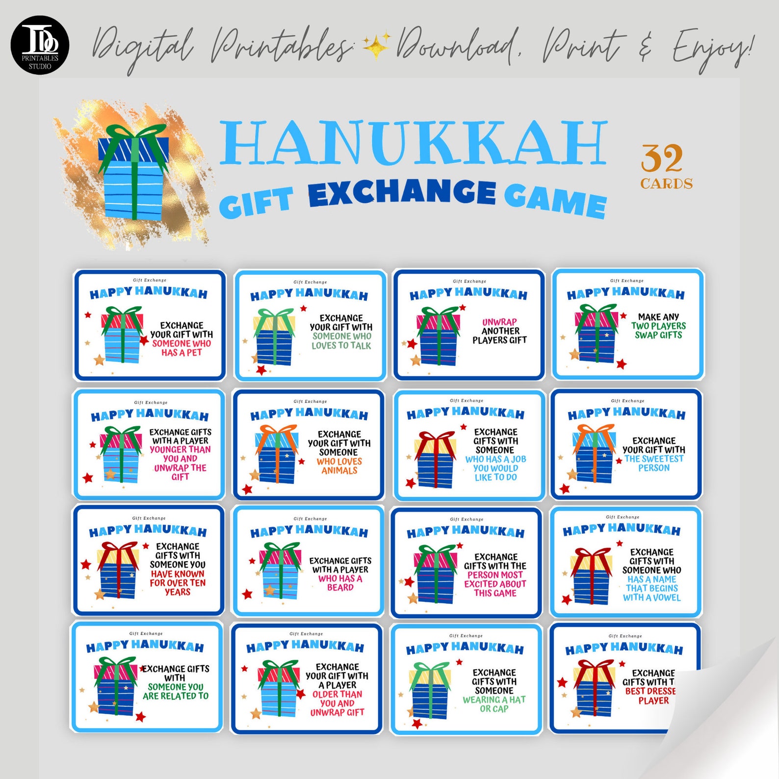 Hanukkah Gift Exchange Game Cards | Chanukah Gift Exchange | Hanukkah ...