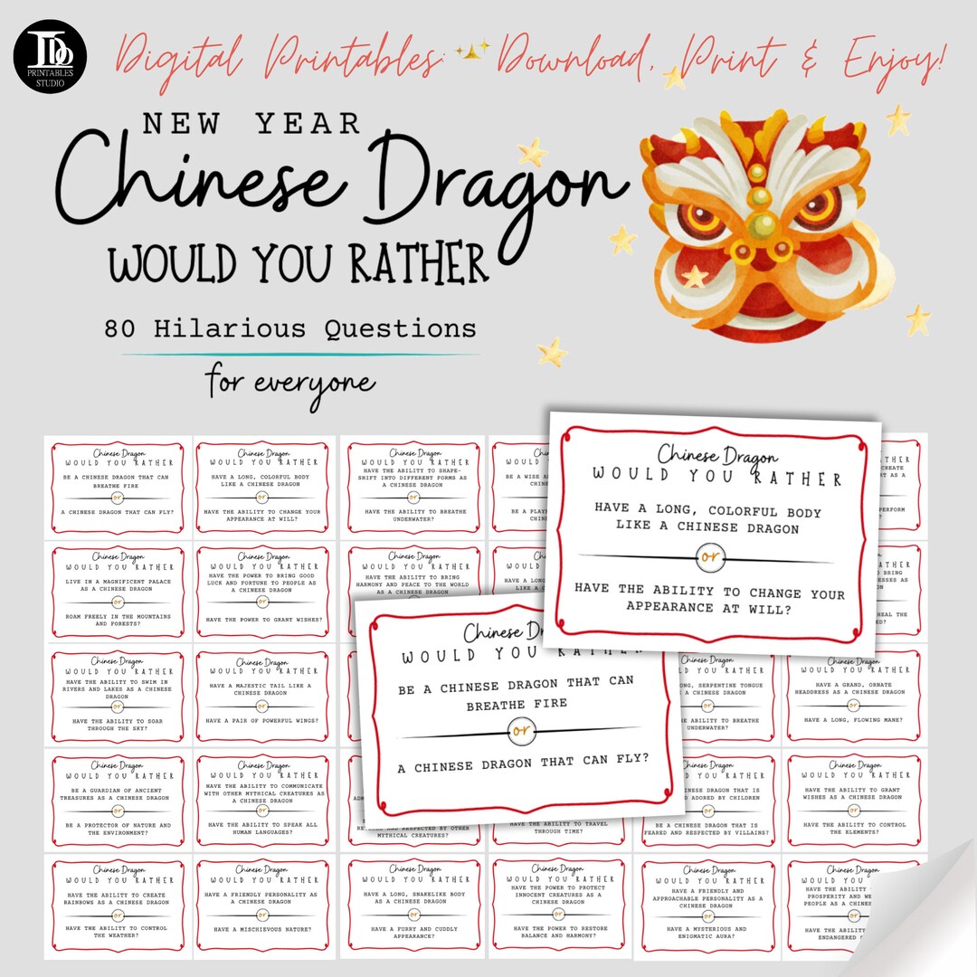 Chinese Dragon Would You Rather Question Cards | Chinese New Year ...