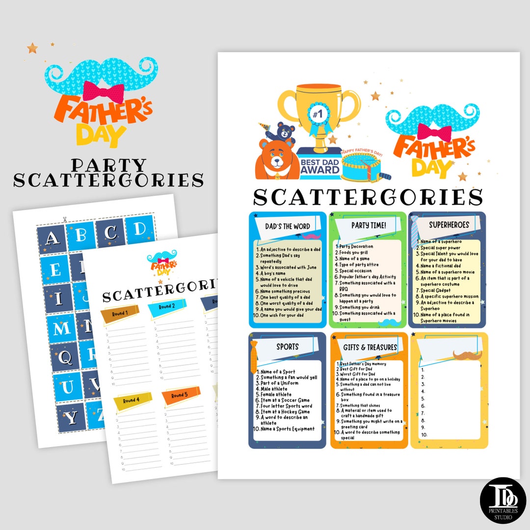 Printable Father's Day Party Scattergories | Group Family Activity ...