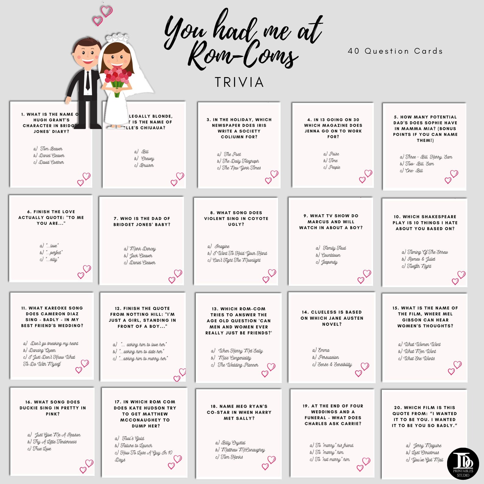 Rom Com Quiz / Chick Flick Quiz / Rom com Trivia / Girls Night | Etsy