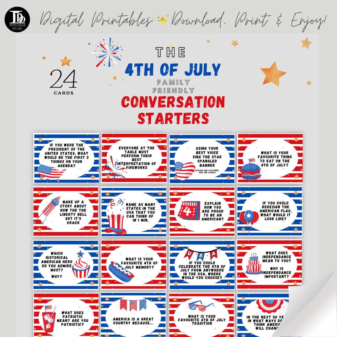 Conversation Starters / 4th of July Edition / Memorial Day Printable ...