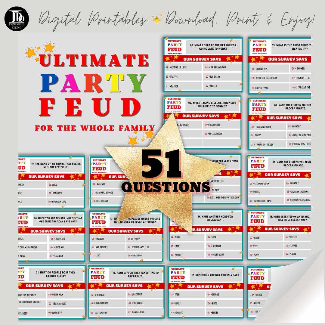 Family Friendly Feud Quiz Printable / Ultimate Trivia Quiz / Family ...