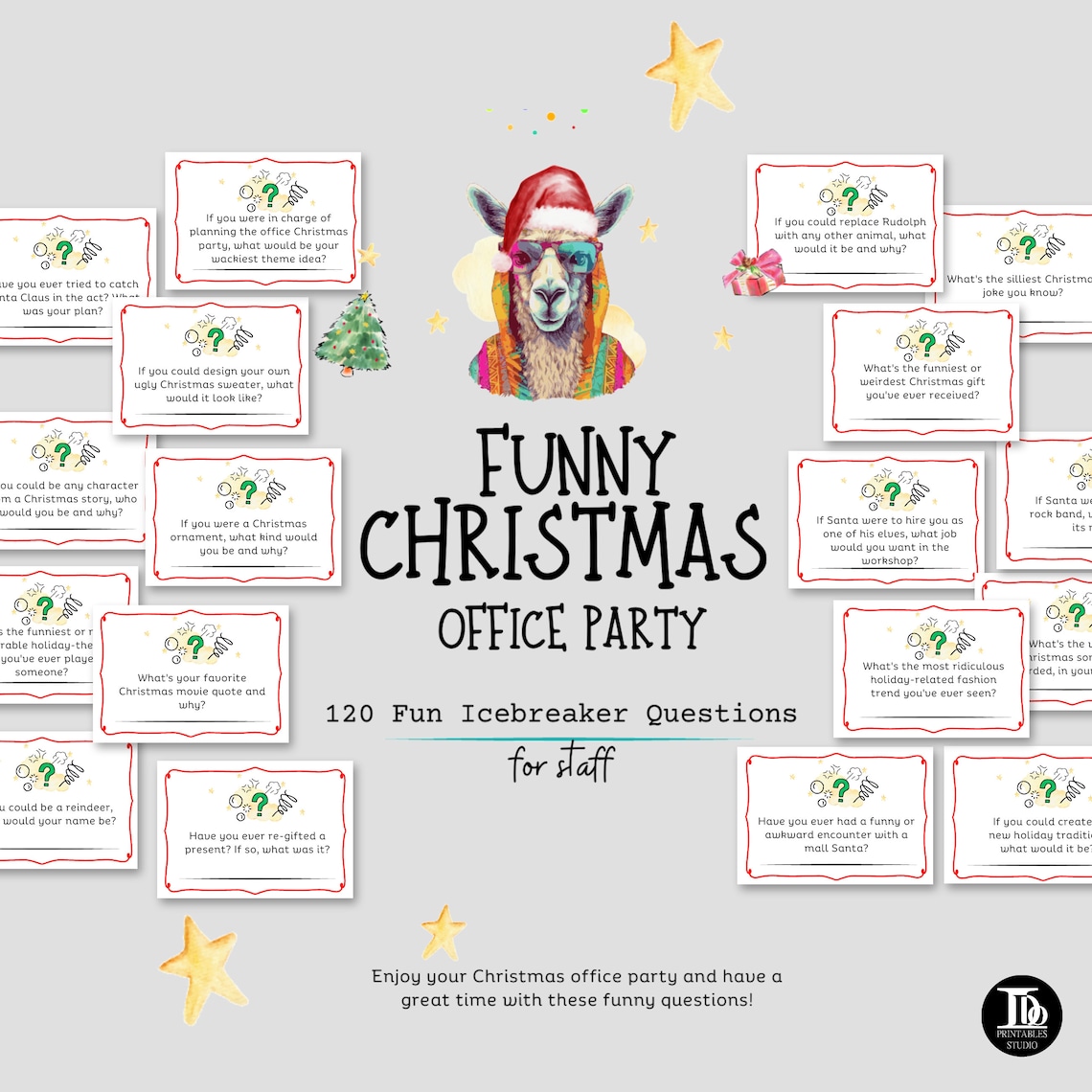 Christmas Office Party Question Cards Conversation Starters Office ...