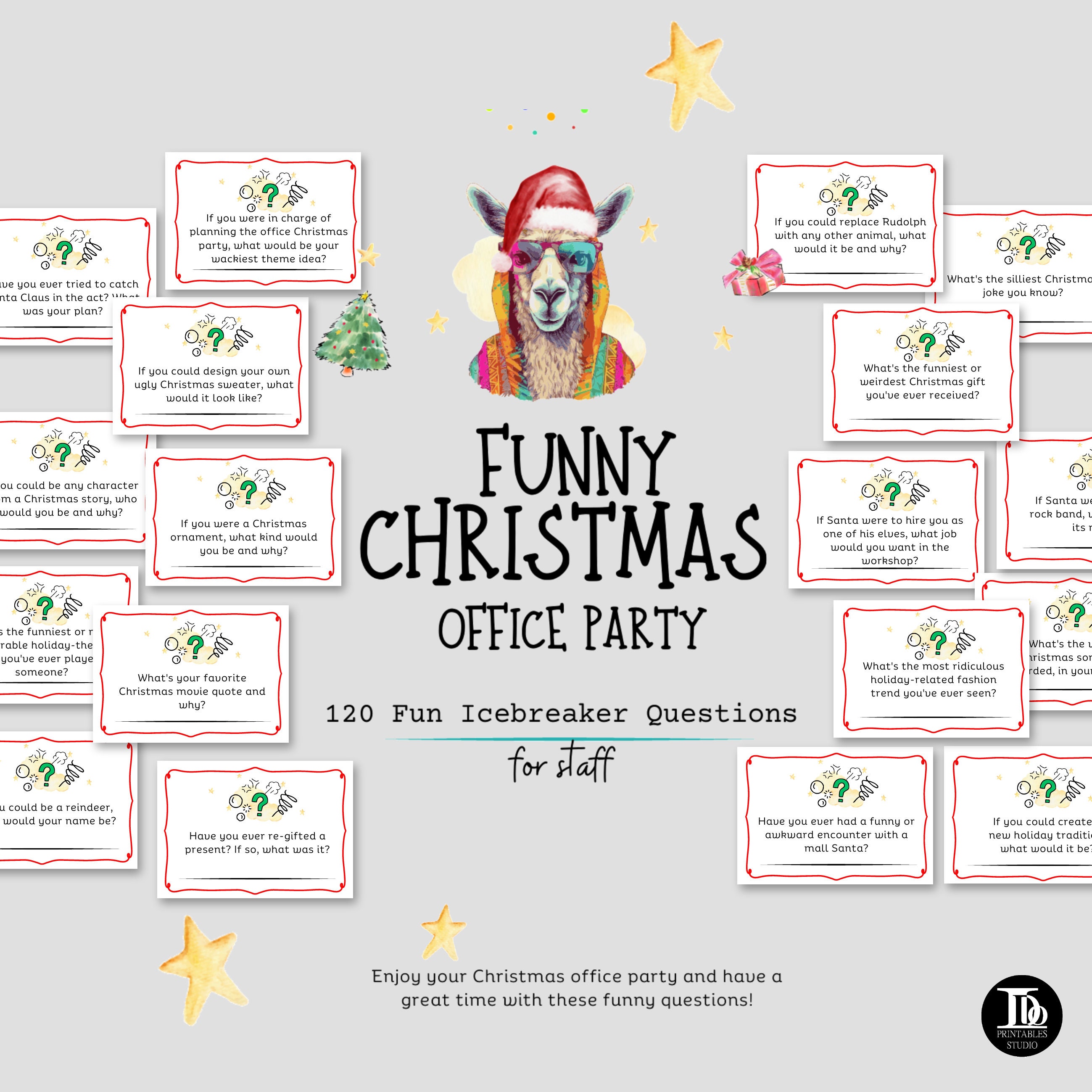 Christmas Office Party Question Cards | Conversation Starters | Office ...