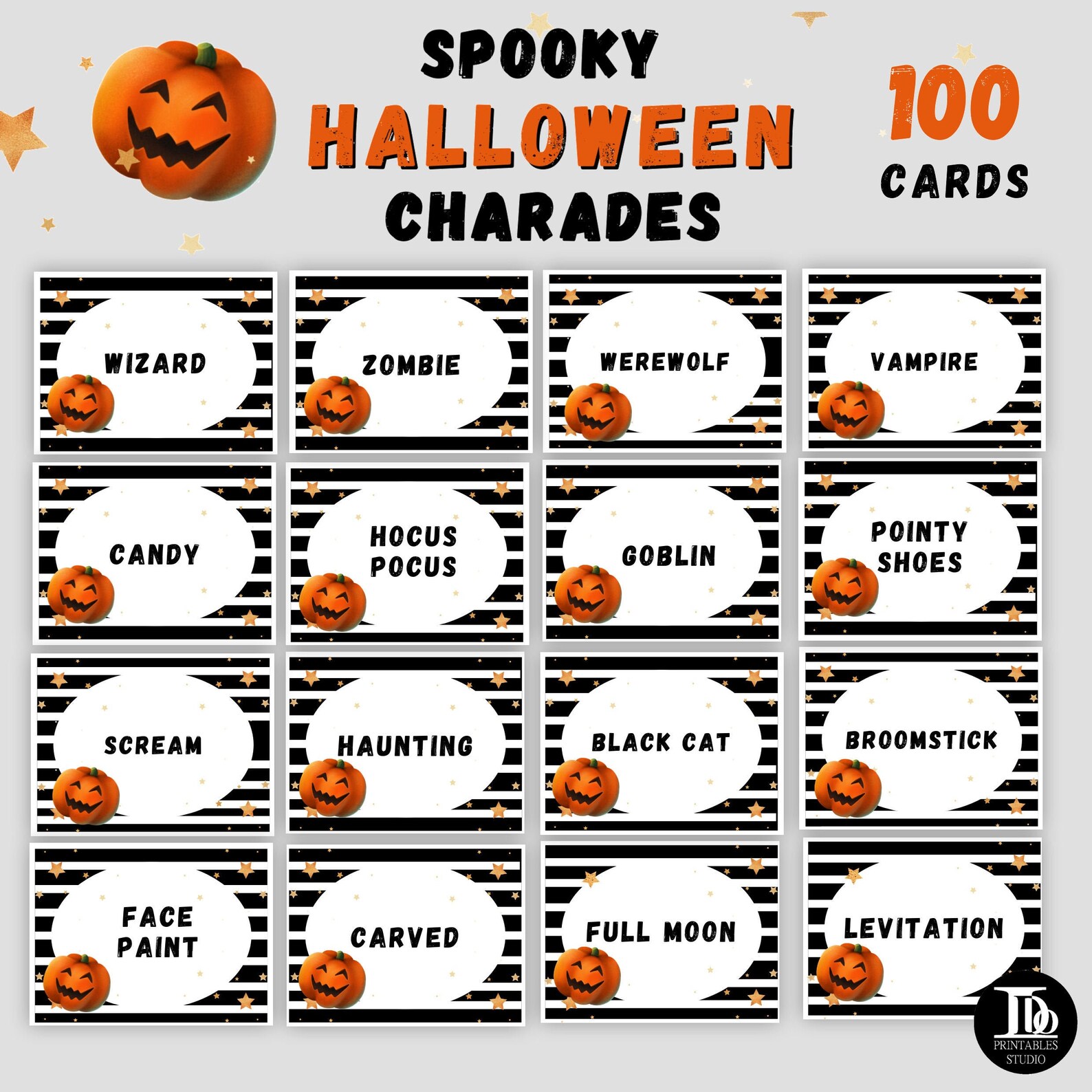 100 Halloween Charade Cards Halloween Party Cards - Etsy