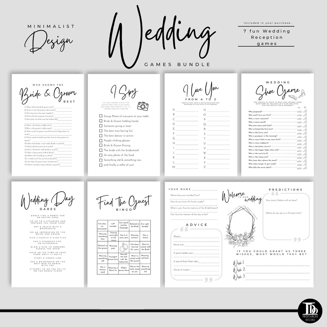 Minimalist Wedding Games Bundle Wedding Table Activity - Etsy