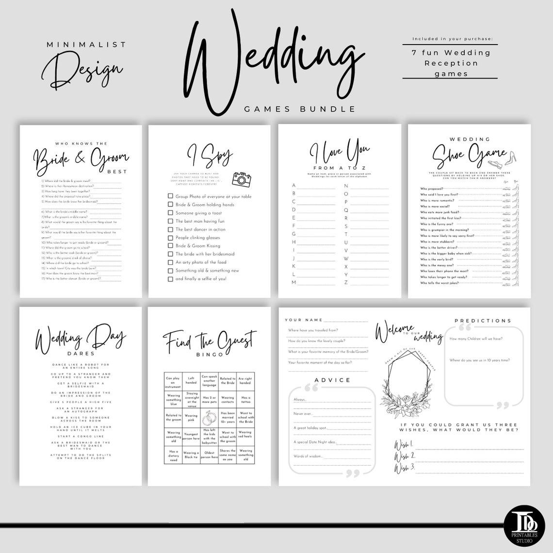 Minimalist Wedding Games Bundle Wedding Table Activity - Etsy