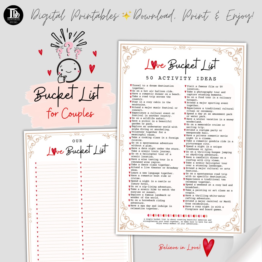Bucket List for Couples | Anniversary Bucket List Poster Worksheet ...