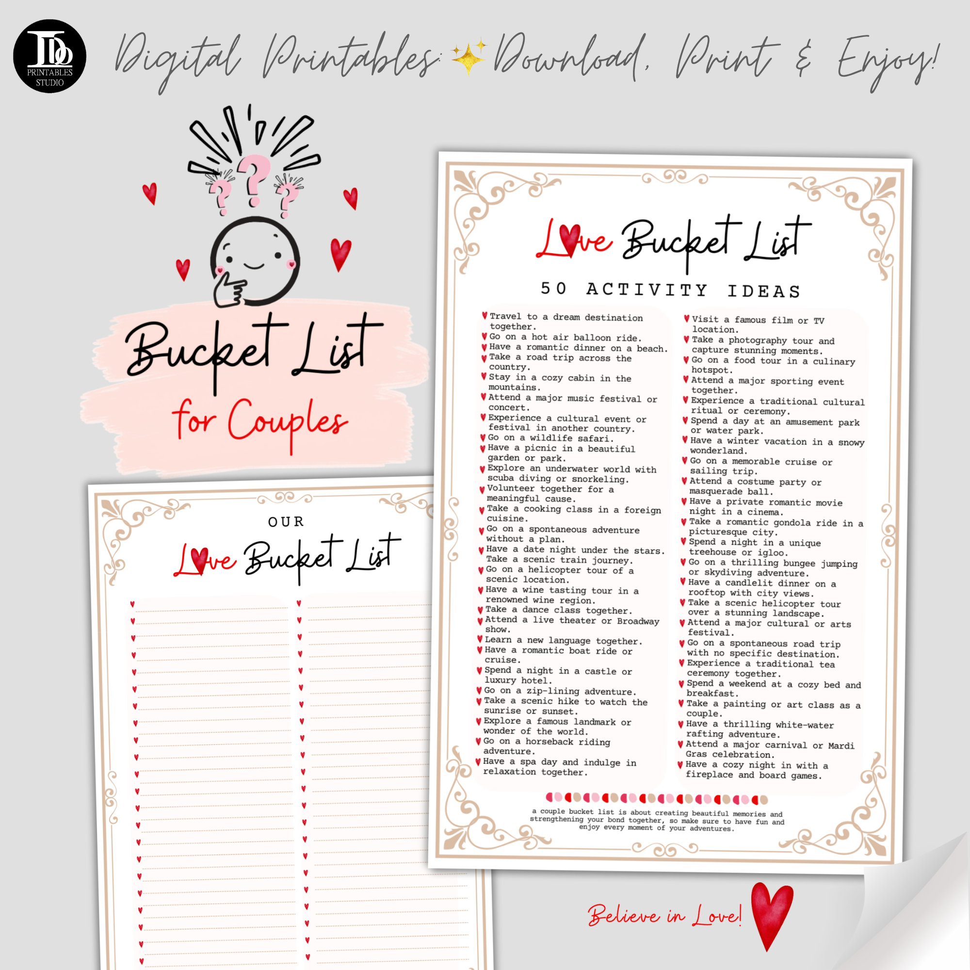 Bucket List for Couples | Anniversary Bucket List Poster Worksheet ...