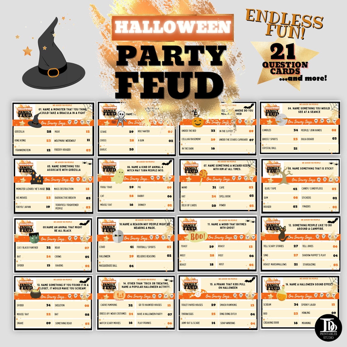 Halloween Party Feud Halloween Family Group Game Cards - Etsy