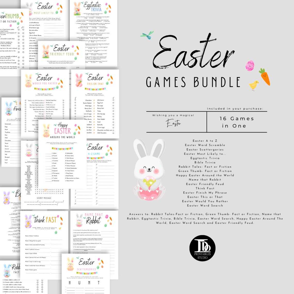 Printable Easter Bunny Games for Family Funny Spring Activities for ...