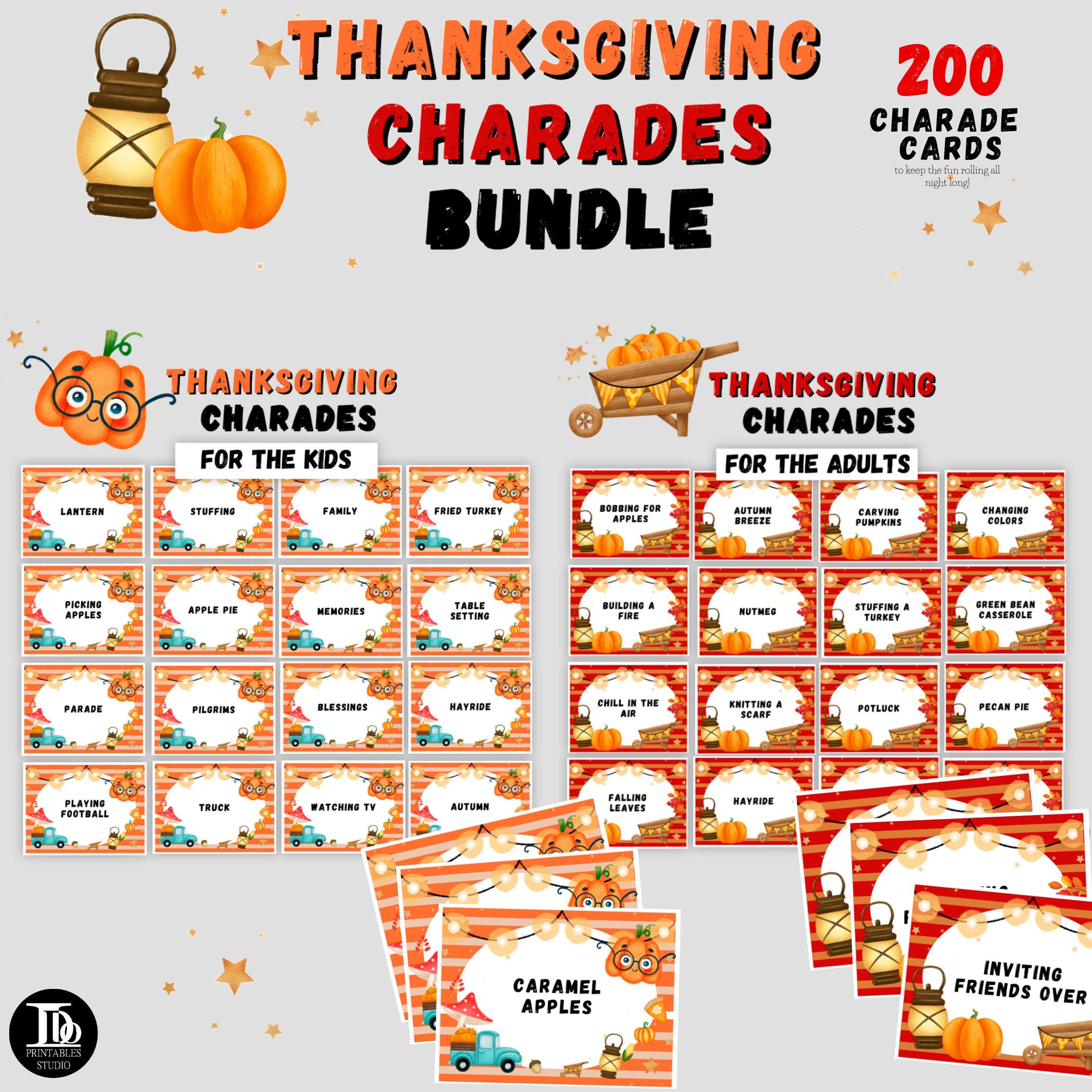 200 Happy Thanksgiving Charades Games Bundle Family - Etsy