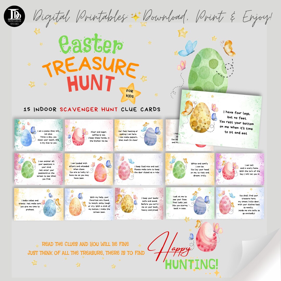 Easter Egg Treasure Hunt | Indoor Printable Scavenger Hunt for Kids ...