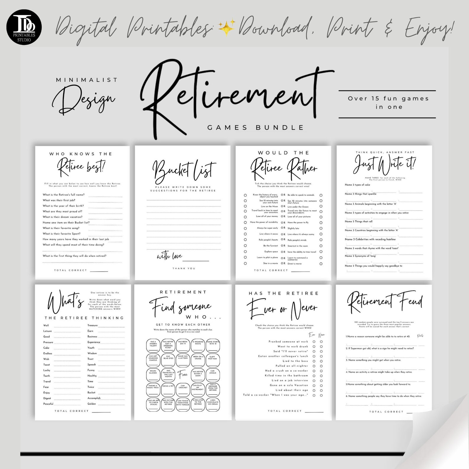 Minimalist Retirement Games Bundle Surprise Retirement Party Printable ...
