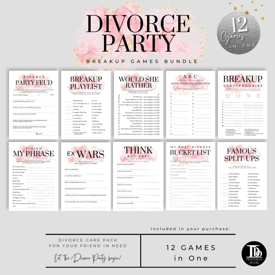 Divorce Party Care Pack Break-up Games Bundle Printable - Etsy