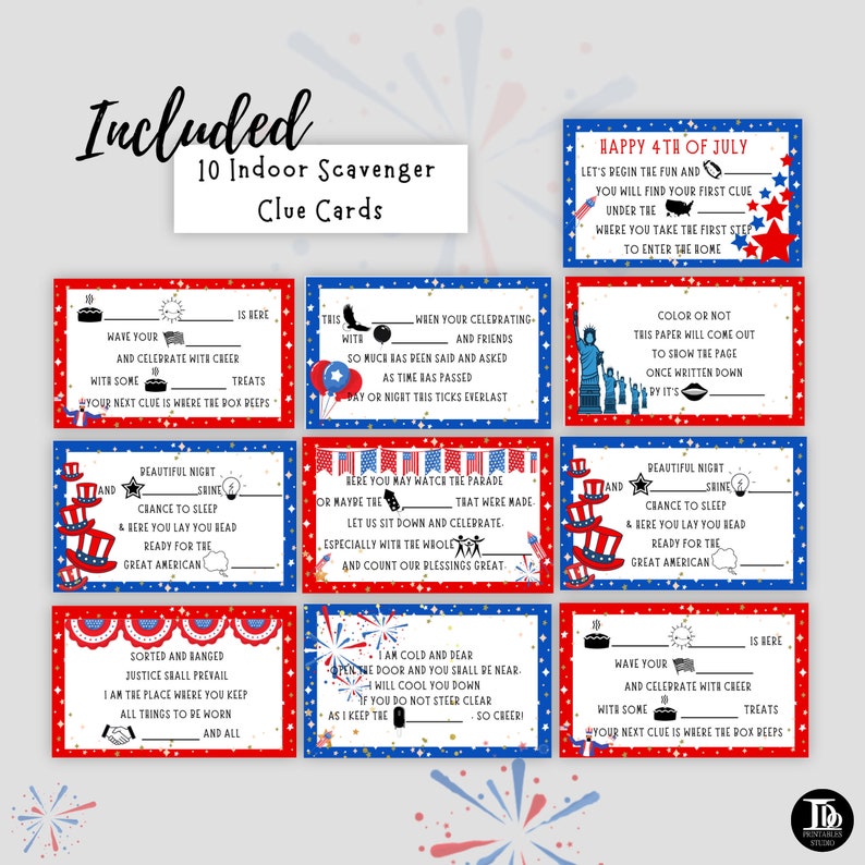 Fourth of July Scavenger Hunt Bundle / Scavenger Hunt Clues / Treasure ...