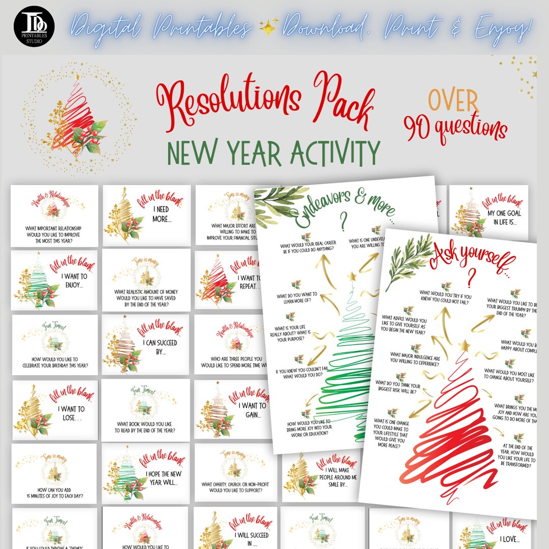 New Year's Resolutions Activity Pack | Journal Prompt Question Cards ...