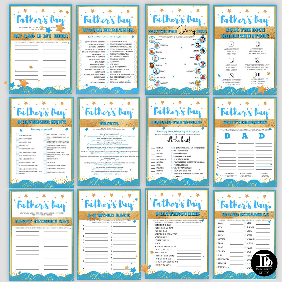Father's Day Game Bundle / Father's Day Trivia / Match | Etsy
