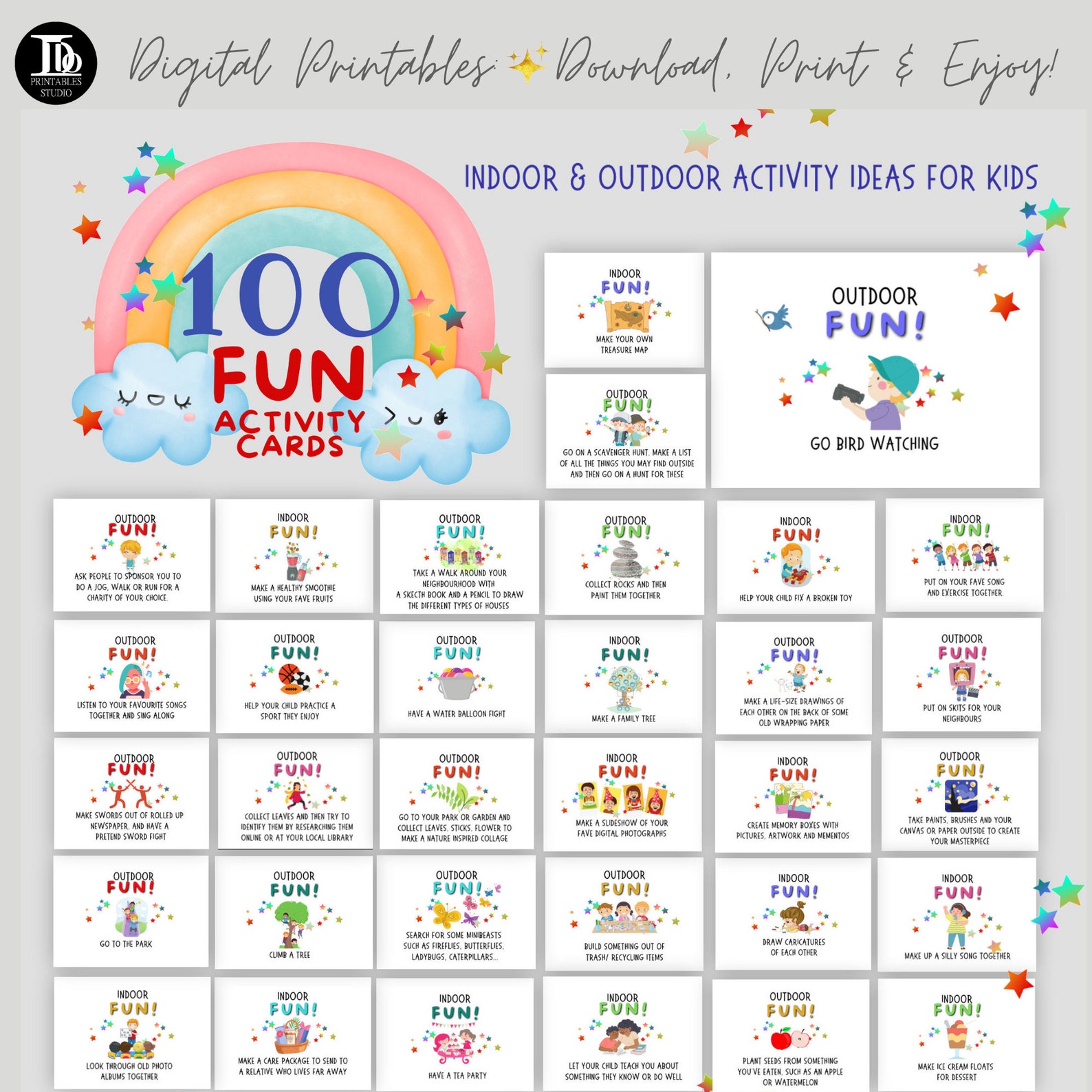 100 Fun Activity Cards for Kids Indoor and Outdoor Activity Ideas ...