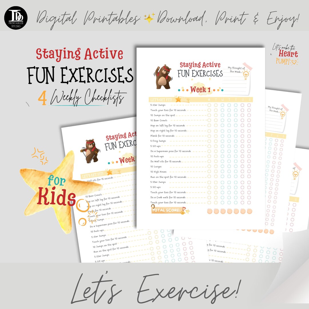 Fitness Activity Checklist for Kids | Staying Active Fun Weekly ...