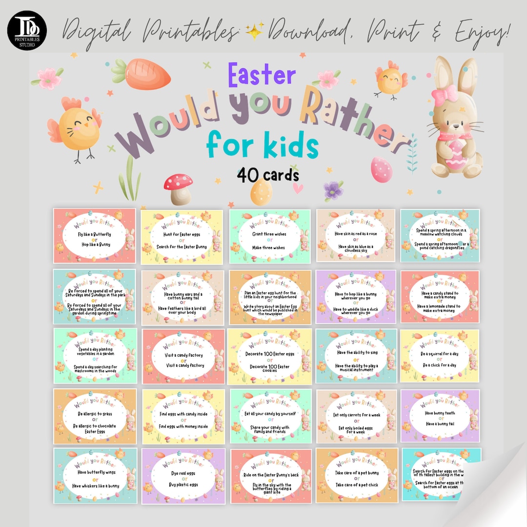 Easter Would You Rather Question Cards for Kids | Easter Fun Activity ...