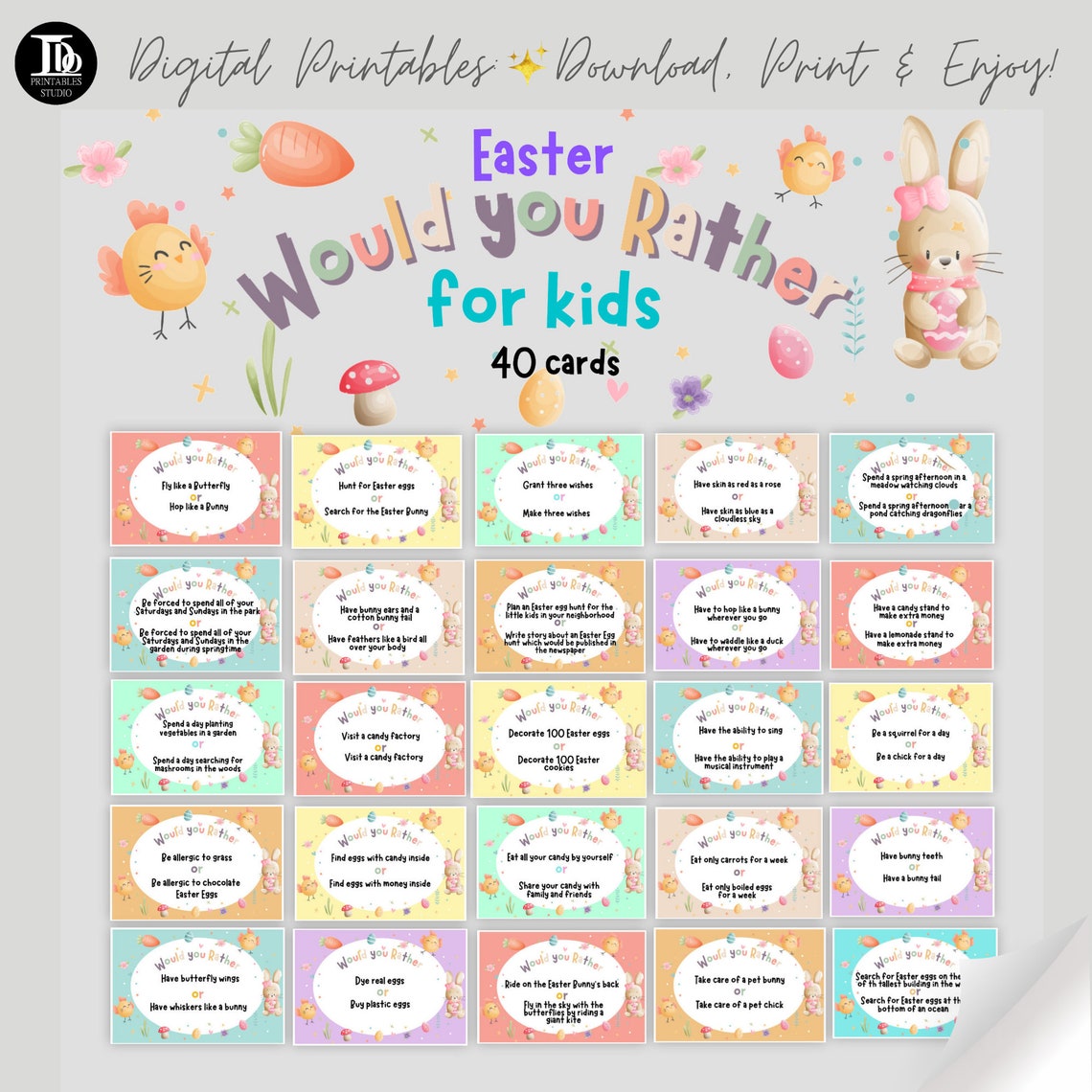 Easter Would You Rather Question Cards for Kids | Easter Fun Activity ...