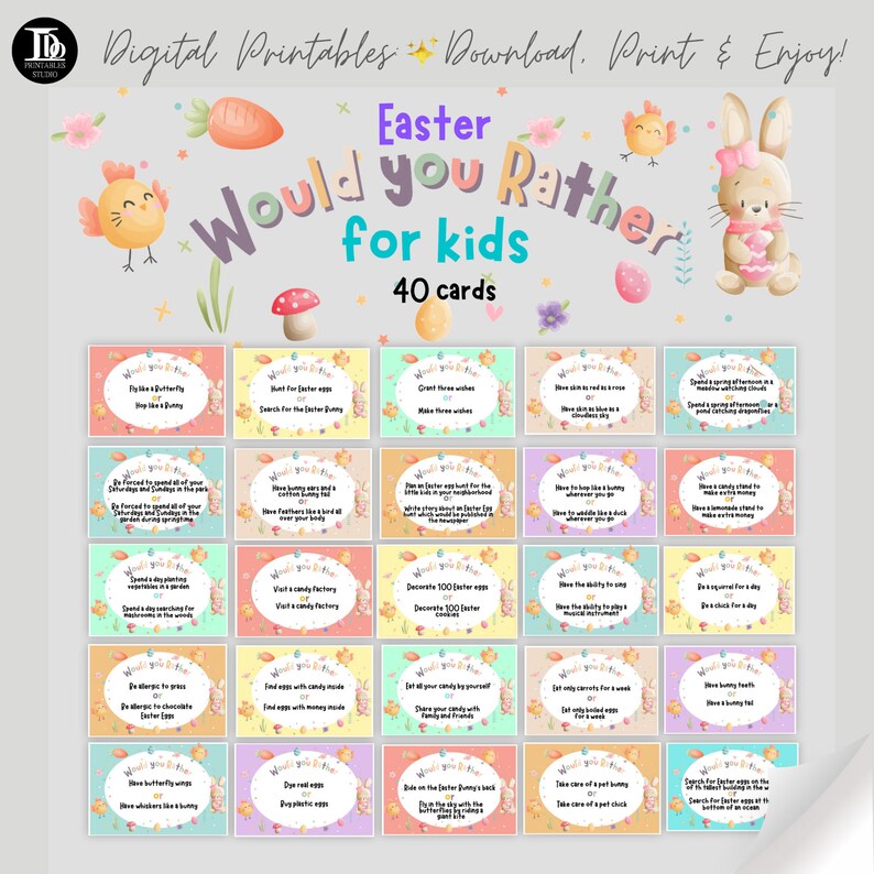 Easter Would You Rather Question Cards for Kids | Easter Fun Activity ...