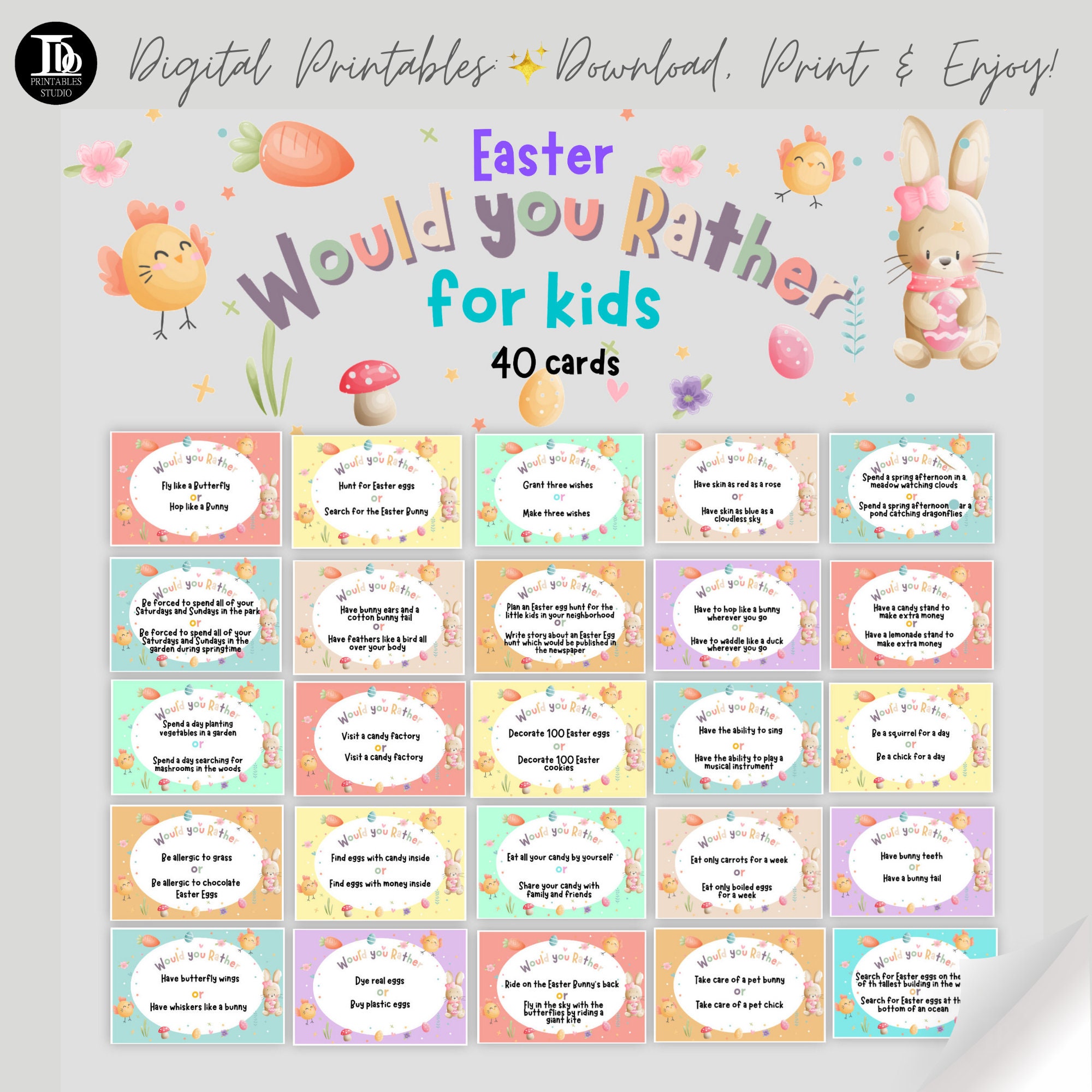 Easter Would You Rather Question Cards for Kids Easter Fun Activity ...