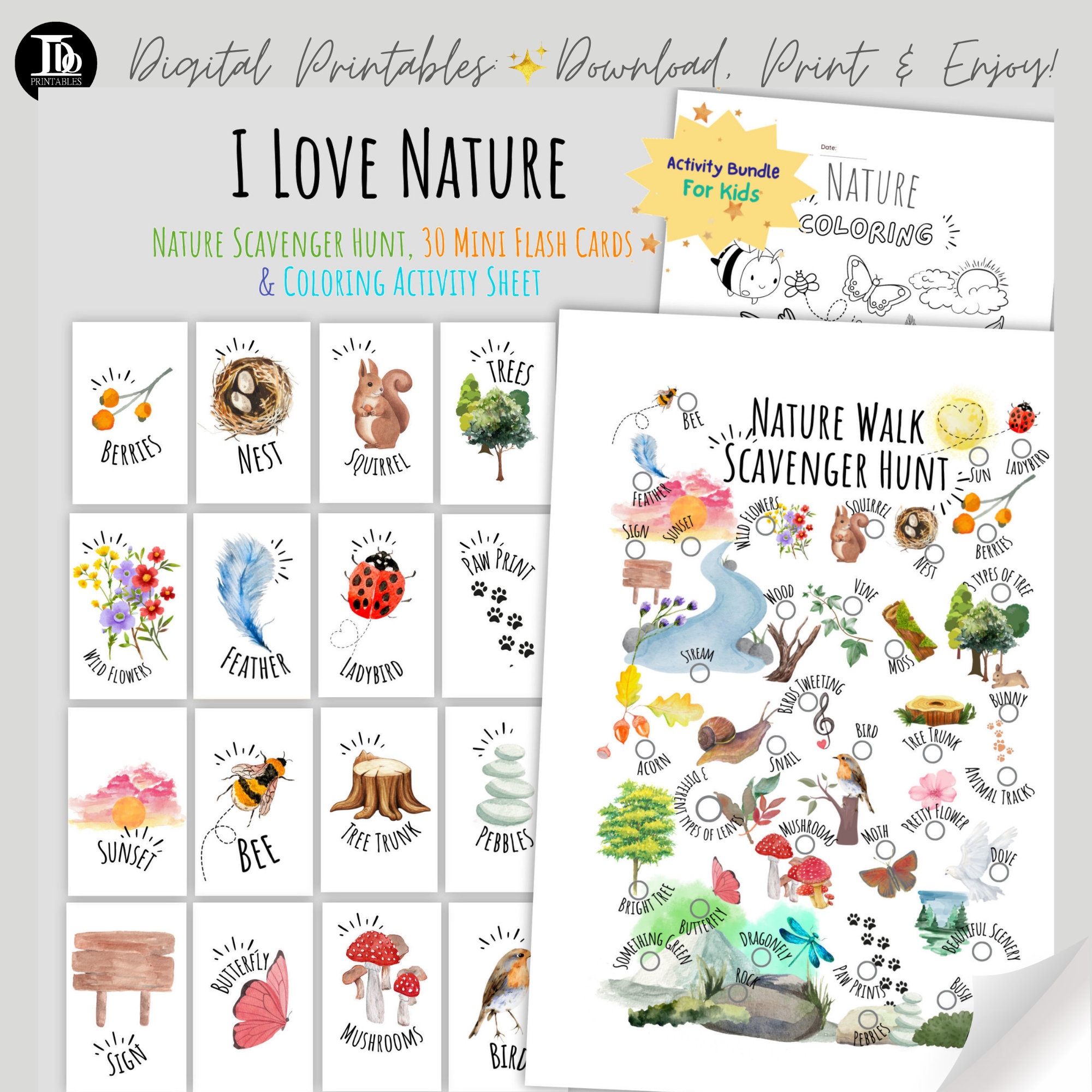 Nature Walk Scavenger Hunt Activity Bundle for Kids | Nature Flash ...