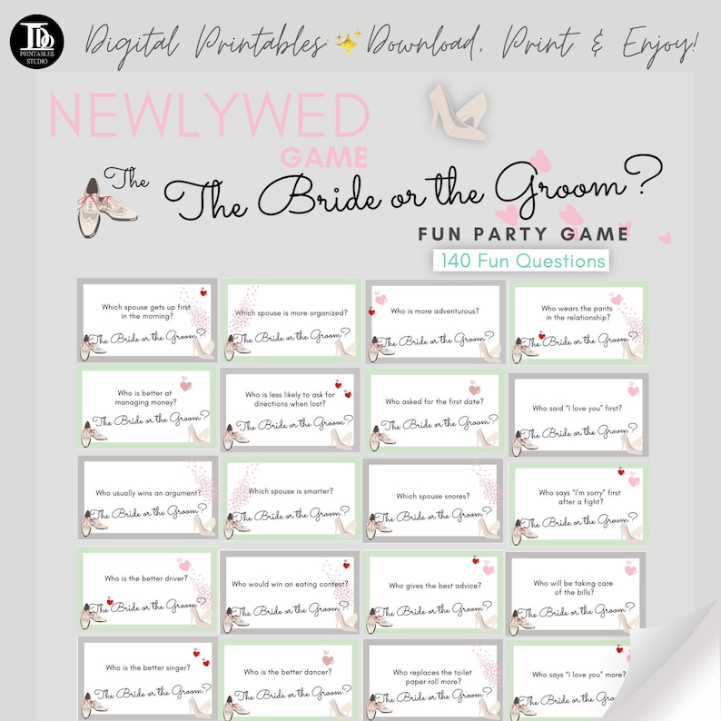 Fun Newlywed Game for Wedding Reception / Wedding Party Activity / the ...